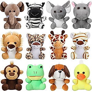 12 Pieces Mini Stuffed Forest Animals Jungle Animal Plush Toys in 4.8 Inch Cute Plush Elephant Lion Giraffe Tiger Puppy Zebra Duck Plush for Animal Themed Parties Teacher Student Achievement Award