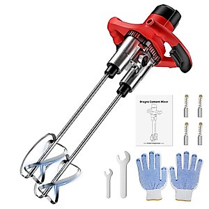 Double-Paddle Electric Cement Mixer, 2300W Handheld Electric Concrete Mixer, Portable Mud Mixer with 6 Adjustable Speed, Double Auger Mixer for Mixing Mud, Cement, Mortar, Paint, Fodder