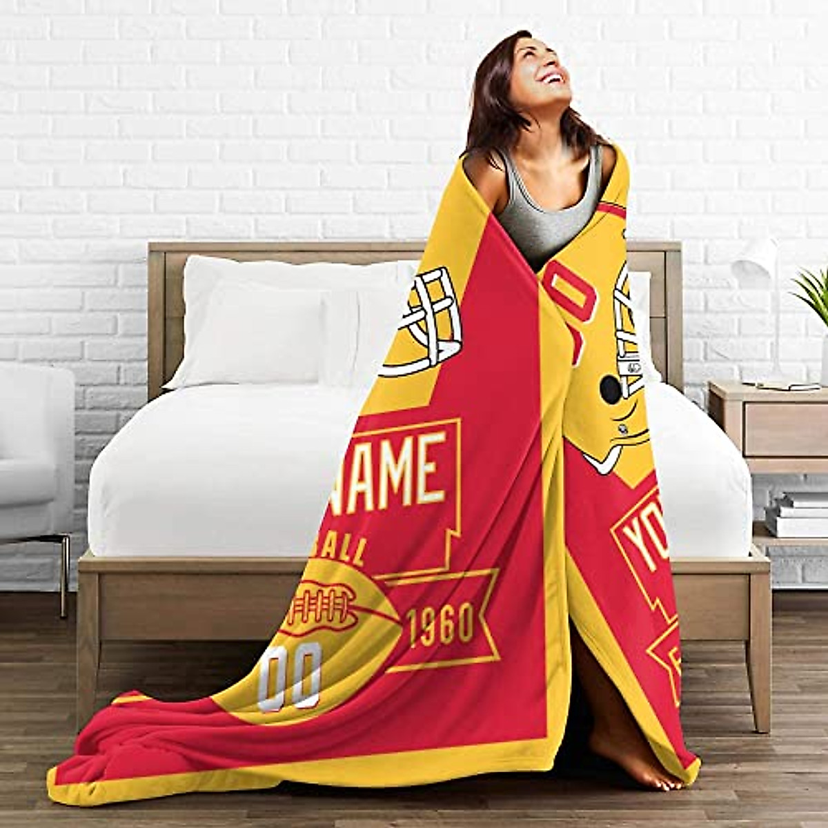 SEAGGS Custom Football Blanket for Men Personalized Fans Gifts Add Name and Number, 40" x 50", 50" x 60", 80" x 60"