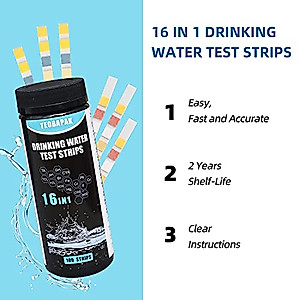 16 in 1 Water Testing Kits for Drinking Water, 100 PCS Drinking Water Test Kit, Tap and Well Water Test Strips with Hardness, pH, Mercury, Lead, Iron, Chromium/Cr and More
