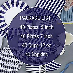 Navy Blue Striped Party Supplies, Blue and White Birthday Party Pack, Navy Blue Paper Plates and Napkins Set for Boys Baby Shower Birthday Graduation Summer Blue Party, Services 40