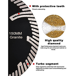 Casaverde 6" Granite Blade，Turbo Diamond Blade with Removable 5/8-11 Thread Cuts for Granite,Marble,Engineered Stone and Ceramic Tiles