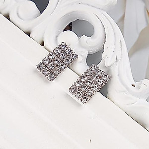 Sttiafay Vintage Rhinestone Square Earrings Square Crystal Earrings Silver Geometry Square Stud Earrings Sparkly Cz Bridal Earrings Jewelry for Women and Girls