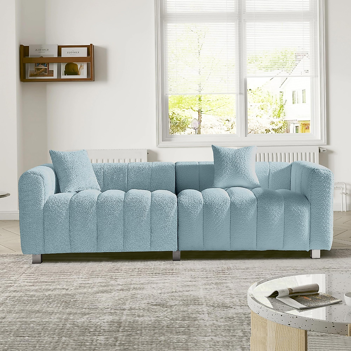 SZLIZCCC Sofa Couch for Living Room, 87.4 Inch Modern Upholstered Couch, Teddy Velvet Tufted Sofa, 3 Seat Sofa Big Comfy Couch Sofas for Livingroom, Comfy Couch Sofas for Office (Blue)