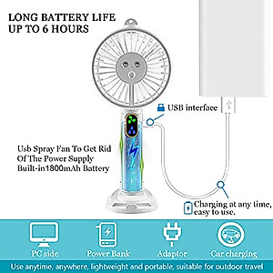 Handheld Spray Fan, HMCOF Portable Fan Rechargeable, USB Personal Fan with Mobile Phone Holder, 2000mAh 3-Speed Adjustable Cooling Spray Humidifier Suitable for Indoor and Outdoor Use