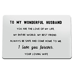 Engraved Wallet Insert Card for Husband Wedding Gifts from Wife I Love You Wallet Card for Men Valentines for Husband Christmas Birthday Gifts for Husband Him, Always be safe and come home to me