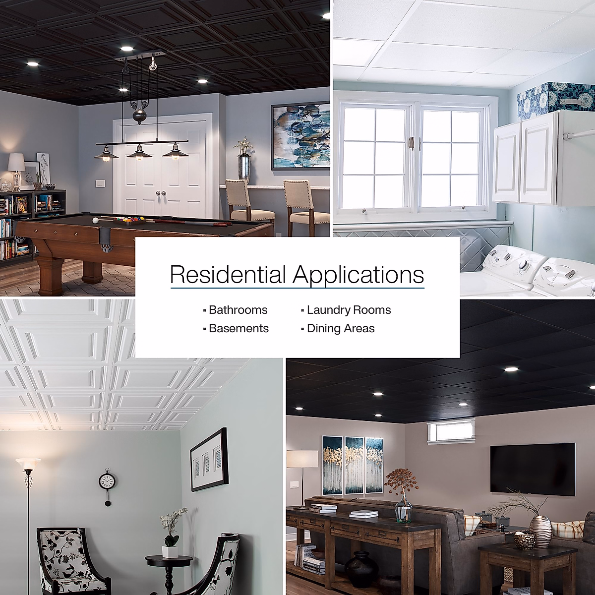 Genesis 2ft x 2ft White Antique Ceiling Tiles - Easy Drop-in Installation – Waterproof, Washable and Fire-Rated - High-Grade PVC to Prevent Breakage - Package of 12 Tiles