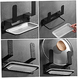 Zerodeko Pot Lid Rack Wall Mounted Stainless Steel Pan Lid Organizer Holder with Water Tray Self Adhesive Kitchen Utensils Storage Racks for Hanging Dish Pan Cover Cutting Board