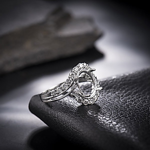 Lanmi Women's Oval 5X7mm 7.5X9.5mm 8X10mm 14K White Yellow Gold Diamond Semi Mount Engagement Wedding Ring Set