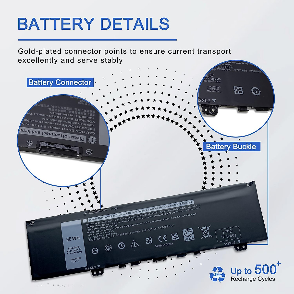 JOTACT F62G0 39DY5 38WH Laptop Battery for Dell Inspiron 13 7000 2-in-1 7370 7380 5370 P83G P87G P91G P83G001 P83G002 P87G001 Vostro 13 5370 Series 039DY5 0F62G0 RPJC3 0RPJC3 F62GO 11.4V