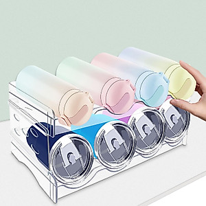 Water Bottle Organizer, 2 Tier 8 Containers Water Bottle Organizer for Cabinet, Stackable Plastic Clear Water Bottle Cup Holder,Drink/Water Bottle Storage Rack for Kitchen Countertop, Cabinet Freezer