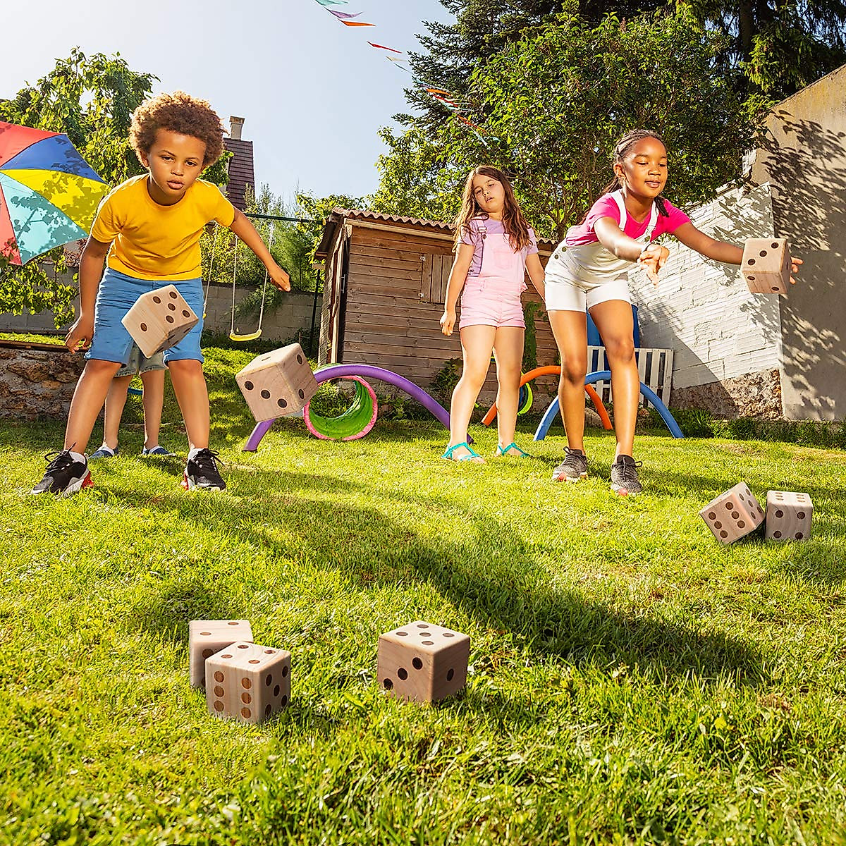 ropoda Giant Wooden Yard Dice,Outdoor Game Giant Dice Set Yard Game 3.5"-Includes 6 Dice, Scoreboard and Canvas Carrying Bag-Great Backyard and Lawn Game