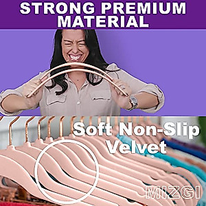 MIZGI Premium Velvet Hangers (50 Pack),Heavyduty - Non Slip Felt Hangers - Blush Pink - Rose Gold 360 Degree Swivel Hooks,Space Saving Clothes Hangers,Durable Strong Hangers for Suits,Coats,Dress