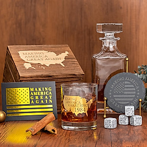 Crisky 40th Birthday Bourbon Whiskey Glass & Stones 40th Birthday Gift for Men Making XX Great Since 1984 Includes One Crystal Whisky Glass, 4 Chilling Stones, 1 Slate Coaster in Luxury Wooden Box
