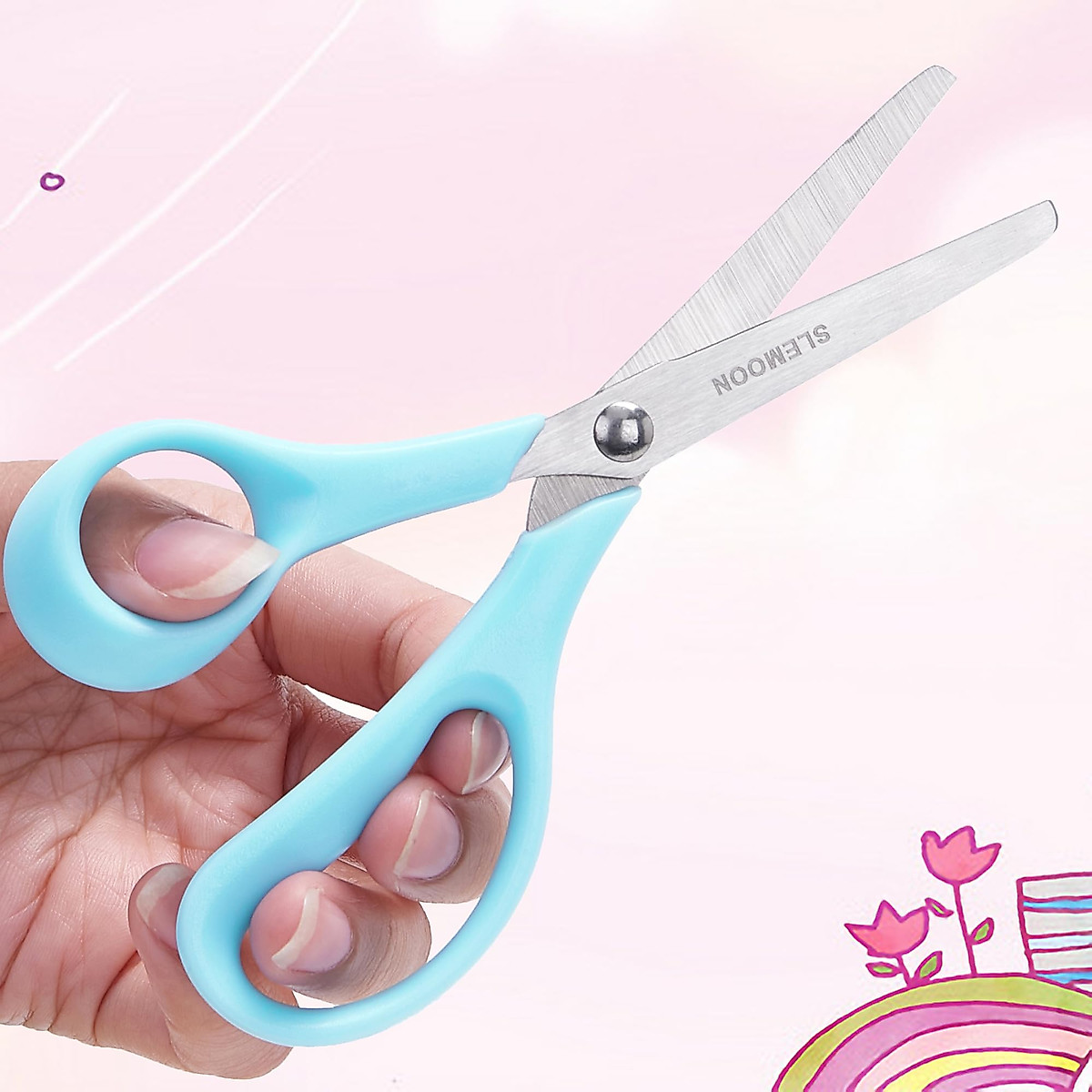 5" Left Handed Kids Scissors Set of 3 pcs,Suit for Ages 3-5 4-6 6-8,Kids Craft Scissors with Blunt Tip Stainless Steel Blades,Great for School Classroom, Home and Family Daily DIY Arts Use,Blue,Pink