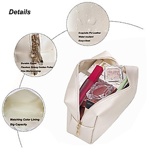 Sohynca PU Leather Cosmetic Bag for Women Minimalism Makeup Bag for Daily Use Portable Storage Purse Small Neat Cosmetic Pouch Water-resistant Toiletry Bag for Travel (Ivory White)