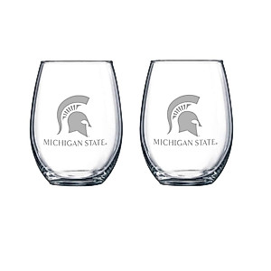 RFSJ Michigan State Spartans Etched Satin Frost Logo Wine or Beverage Glass Set of 2