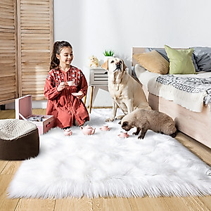 Noahas 3 x 5 White Faux Sheepskin Rug,Luxury Fluffy Faux Fur Rugs for Bedroom,Washable Area Rugs,Bedroom Rug,Furry Carpet Shag Rug,Soft Throw Rugs for Living Room Decor