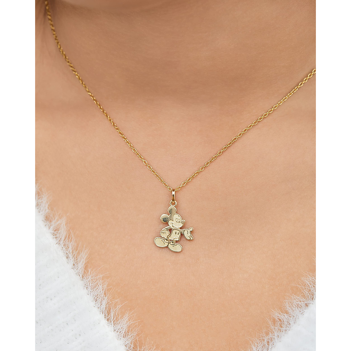 Disney Mickey Mouse 14kt Yellow Gold Classic Mickey Pendant Necklace, 15" Mickey's 90th Birthday Anniversary