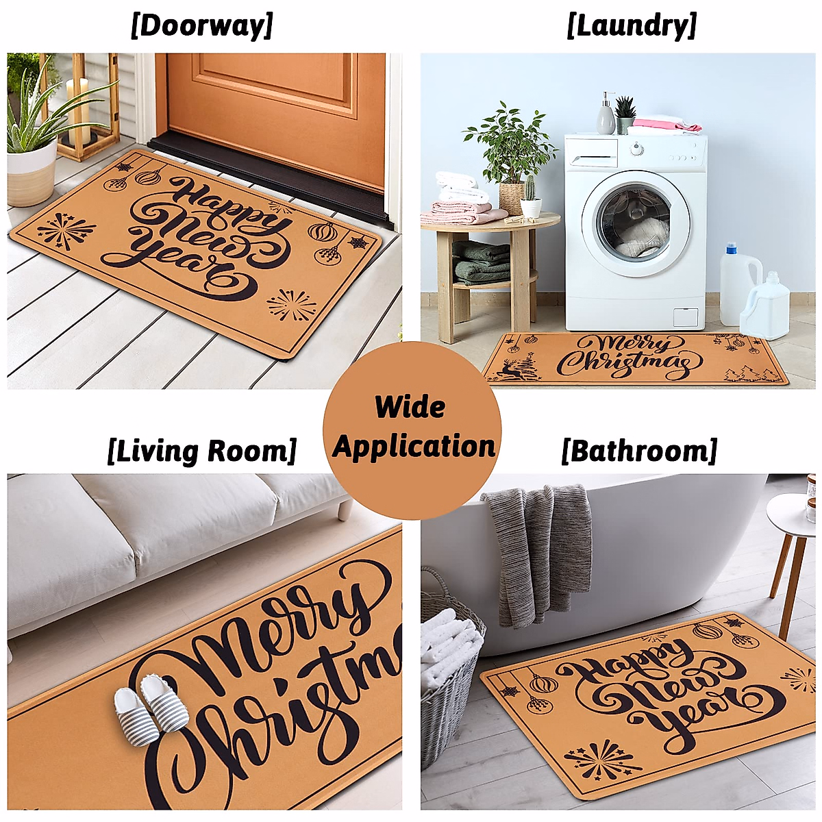 chiazllta Merry Christmas Kitchen Rugs Set of 2, Xmas Tree Reindeer Floor Rugs and Mats Happy New Year Christmas Decorations for Home Kitchen,15.7 x 23.6 and 15.7 x 47 inch