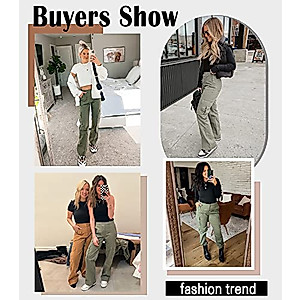 ZMPSIISA Women High Waisted Cargo Pants Wide Leg Casual Pants 6 Pockets Combat Military Trousers(Green,Medium)