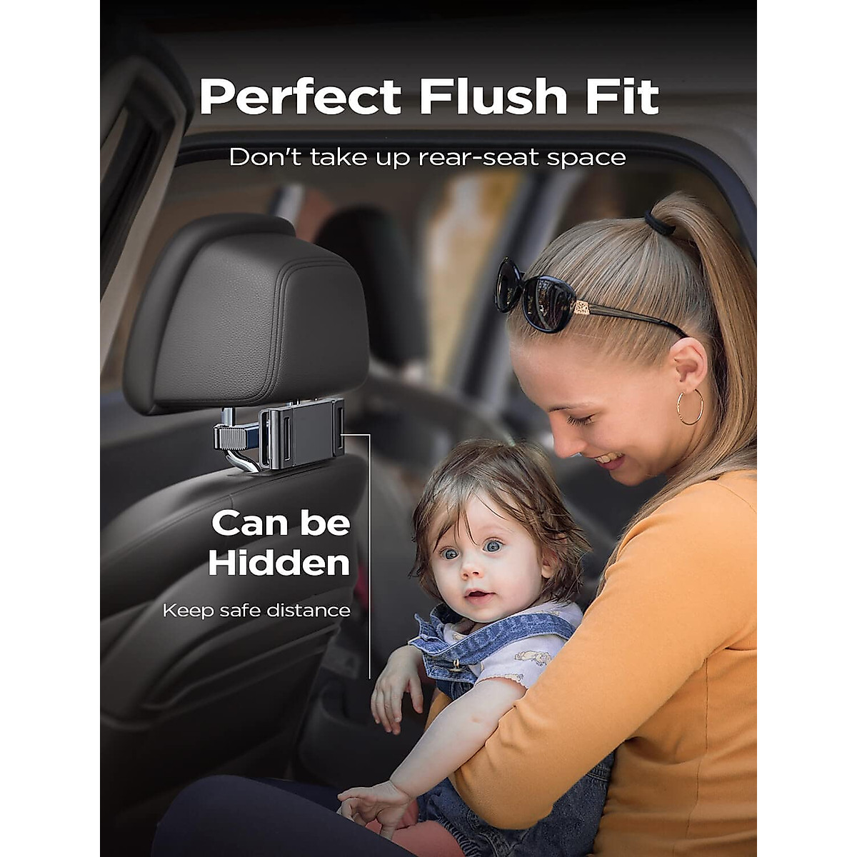 LISEN Tablet iPad Holder for Car Mount Headrest Must Have, iPad Car Holder Back Seat Travel Accessories Long Road Trip Essentials for Kids Adults Fits All 4.7-12.9" Devices & Headrest Rod