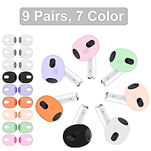 9 Pairs (Fit in Case) Ear Tips Compatible with AirPods 3rd, Replacement Ultra Thin Slim Silicone Eartips Earbuds Gel Cover Accessories Compatible with AirPods 3-3 White Multicolor