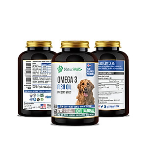 NATURPAWS Omega 3 Fish Oil Supplement for Dogs and Cats - 1000 mg Pure DHA and EPA Omegas - Supports Healthy Coat and Skin, Heart, Immune System, Joints and Hip - 180 softgels