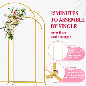 Wokceer Wedding Arch Backdrop Stand 7.2FT, 6.6FT, 6FT Set of 3 Gold Metal Arch Backdrop Stand for Wedding Ceremony Baby Shower Birthday Party Garden Floral Balloon Arch Decoration