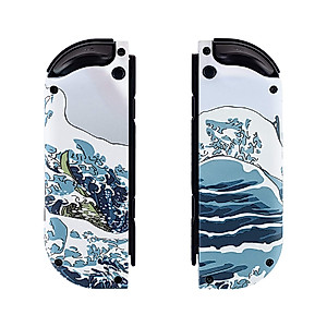 eXtremeRate DIY Replacement Shell Buttons for Nintendo Switch & Switch OLED, The Great Wave Soft Touch Custom Housing with Full Set Button for Joycon Handheld Controller - Console Shell NOT Included