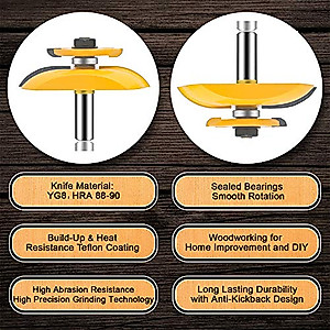 OLETBE Router Bit Set 1/2 Inch Shank 3 PCS Round Over Raised Panel Cabinet Door Ogee Rail and Stile Router Bits, Woodworking Wood Cutter, Wood Carbide Milling Tool(Gold)
