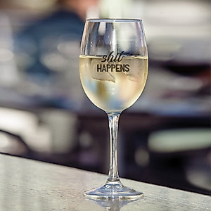 Funlucy Shit Happens Red Wine Glass Engraved Wine Glasses Suitable for Outdoor Picnics, Weddings, Travel, Parties, 11 OZ