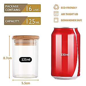 SOLEDI Glass Jars Set of 4.2OZ 16 Pieces, Spice Jars with Bamboo Lids, Pantry Glass Storage Jars with Labels, storage jars for Kitchen, Excellent Storage Container, Candy Jar for Seasonings