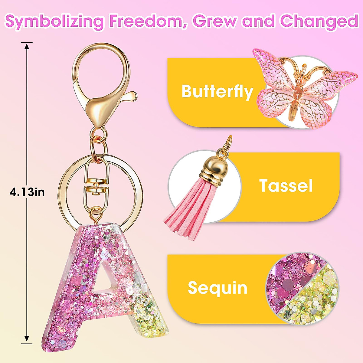 GIFTOXO Letter Keychains for Women and Girls, Key Chains for Car Keys, Cute & Pink Keychain Accessories for Backpack, Wallet-A