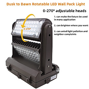 Rotatable LED Wall Pack Light with Dusk to Dawn Photocell, 120W 15600LM 600-800W HPS/HID Equiv., 5000K Daylight ETL Commercial Outdoor Security Lighting for Warehouse, Entrance, Parking, Garage