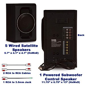 Acoustic Audio AA5240 Home Theater 5.1 Bluetooth Speaker System with Optical Input and 2 Extension Cables