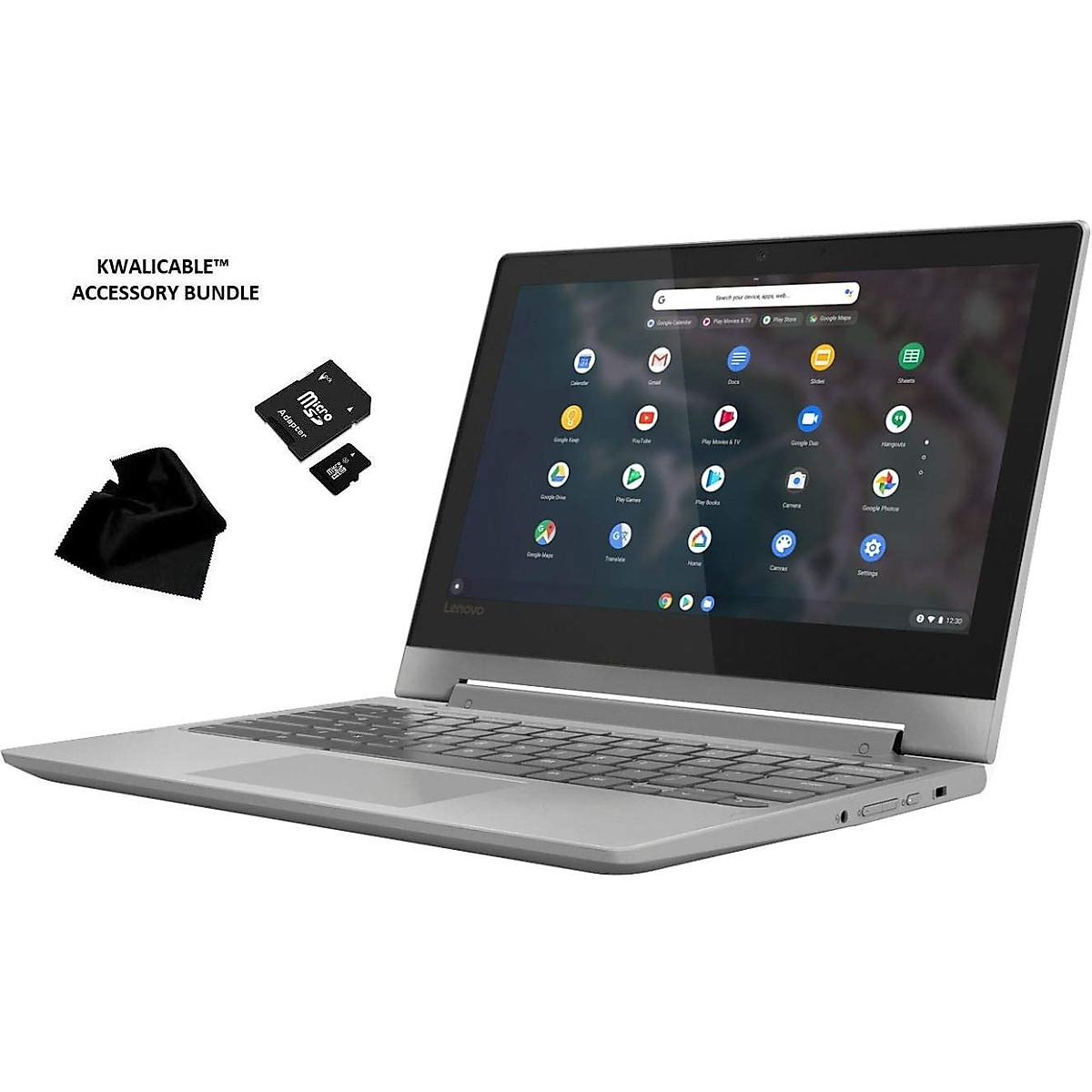 Lenovo Chromebook Flex 3 2 in 1, 11.6" HD (1366 x 768) Touch Screen, MT8173C, 4GB LPDDR3, 32GB eMMC, PowerVR GX6250, Chrome OS, 82HG0000US, Grey, with Kwalicable Accessory Bundle (Renewed)