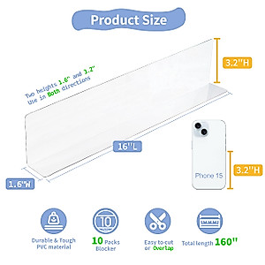 Under Furniture Blocker for Toys, Extra Strength Reusable Blockers with Magical Adhesion Tape, 15.7’’L x 3.2’’H Transparent Blockers for Toys, Non-Marking Removal (10 Pack -3.2’’H x15.7’’L)