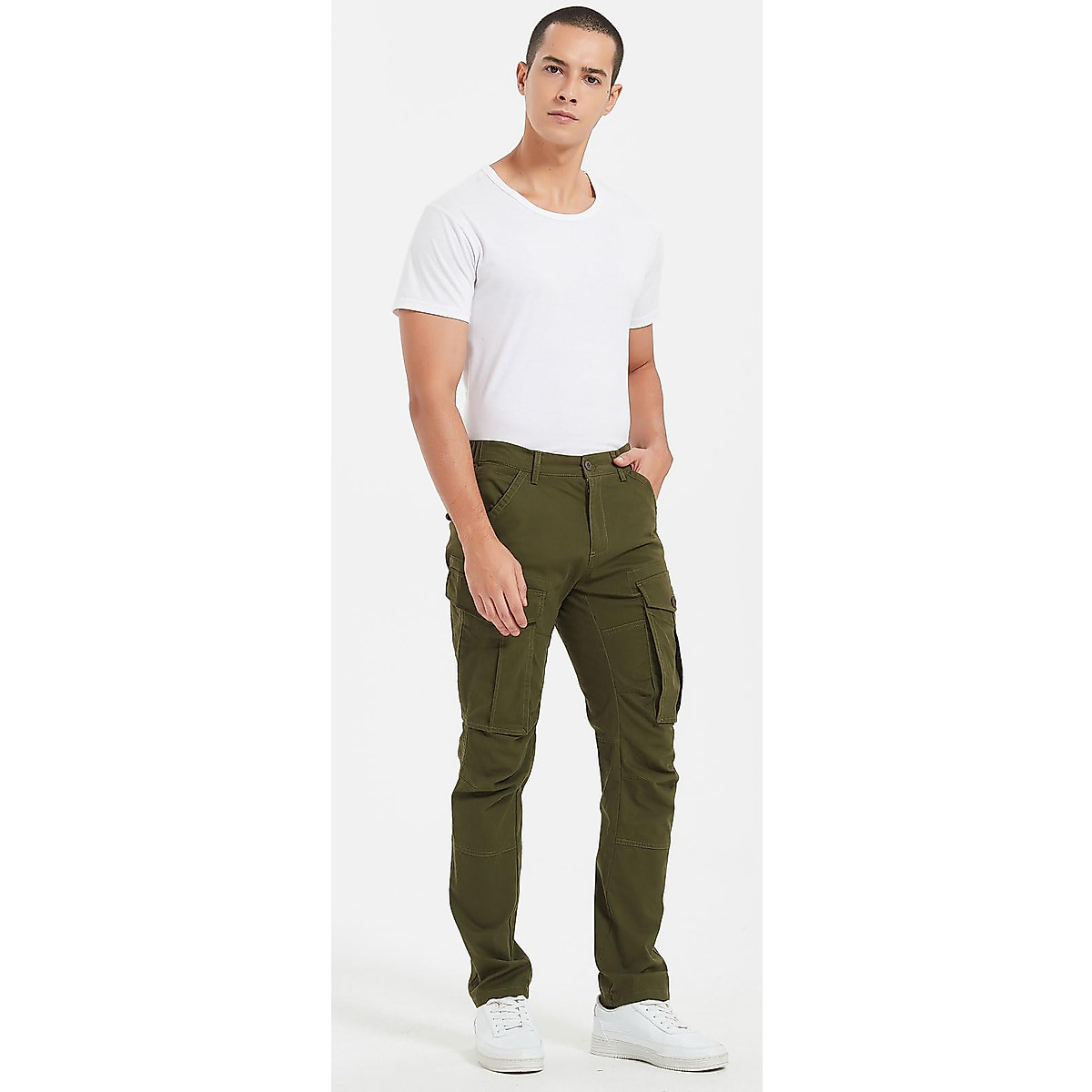 Plaid&Plain Men's Cargo Pants Slim Fit with 3D Shape and Stretchy Fabric C804 Olive 32WX28L