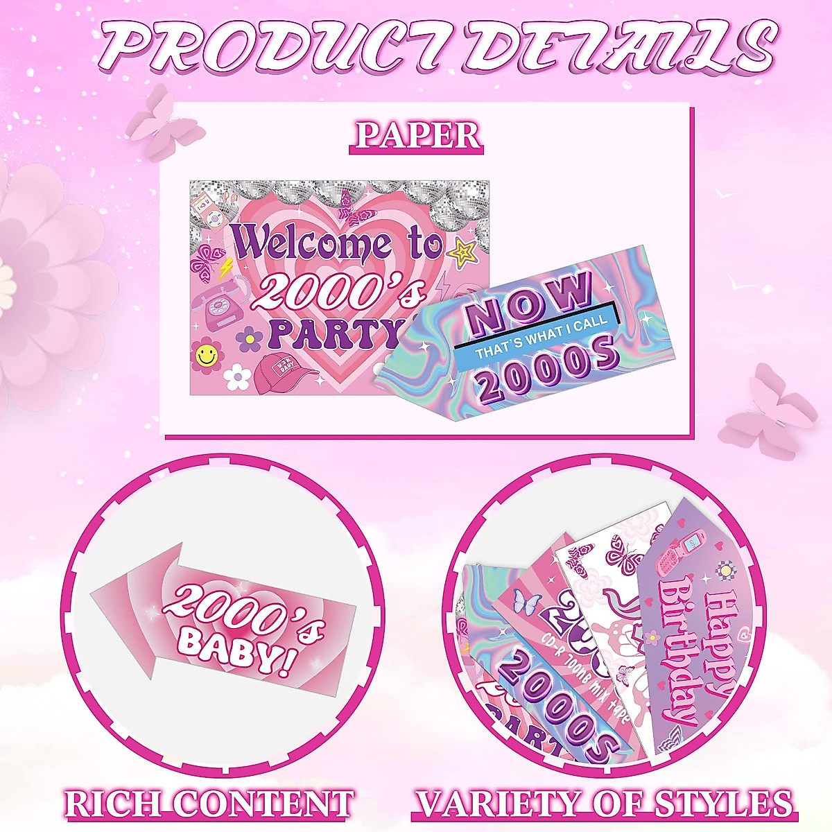 20 Pcs Y2K 2000s Pink Party Sign Decorations 00s Party Decorations 2000's Theme Birthday Party Supplies Retro Y2K Party Decoration for Birthday Female Bachelorette