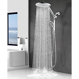 MakeFit 21-mode Dual Handheld Shower Head Combo, Upgraded 2-in-1 Rain Shower Heads System 8 Inch Rainfall Shower Head and 10 Modes High Pressure Hand Held Showerhead with Built-in Power Wash