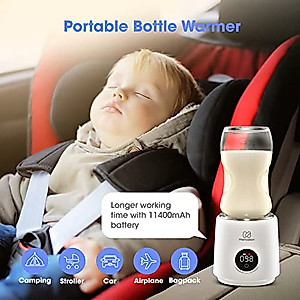 Bottle Warmer, Portable Bottle Warmer for Travel with 5 Adapters, Mercalon Upgraded Rechargeable Baby Milk Warmer, Fast Heat Warmer with Digital Display for Formula & Breastmilk (Bottle Warmer)