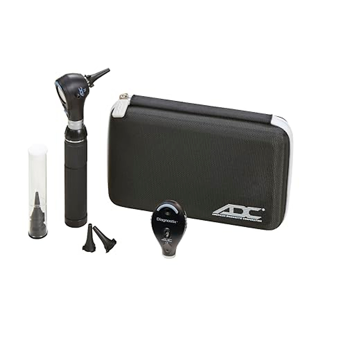 ADC Portable Diagnostic Set Plug-in Rechargeable, with Standard Otoscope and Coax Ophthalmoscope, LED Lamps, 3.5V, Hard Case, Diagnostix 5410L, Black
