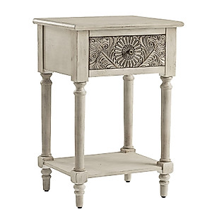 SUNBURY Vintage Nightstand with Drawer, Wood Small Bedside Table with Open Shelf, Shabby Accent End Side Table for Living Room, Bedroom