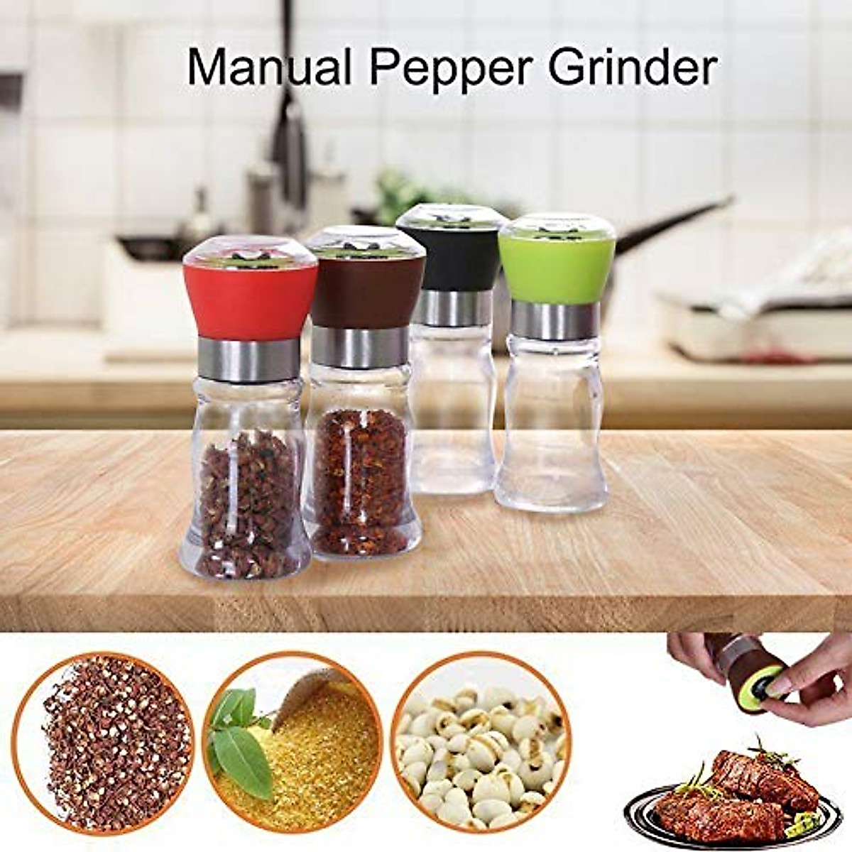BYyushop Portable Manual Hand Twist Pepper Mill Spice Salt Grinder Kitchen Grinding Tool - Brown