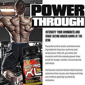 Nitro XL | Nitric Oxide Bodybuilding Supplement – with L-Arginine | Build Muscle Mass – Get Ripped – Boost Performance – Increase Endurance & Stamina – Intensify Your Workout | 120 caps