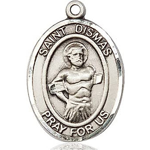 Extel Large Oval Sterling Silver St. Dismas Pendant with 24" chain, Made in USA