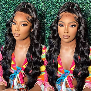 ALIACHOOS 22” Lace Front Wigs Human Hair 13x4 Body Wave Transparent Lace Frontal Wigs with Baby Hair Pre Plucked 22 Inch Body Wave Lace Frontal Human Hair Wigs for Black Women 180 Density