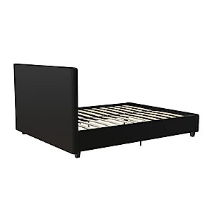 DHP Dakota Upholstered Platform Bed with Diamond Button Tufted Headboard and Footboard, No Box Spring Needed, Queen, Black Faux Leather
