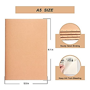 4 Pack Blank Kraft Notebooks, Blank Paper Sketchbooks for Drawing Doodling Writing,Travel Journal Set, 68 Pages, 34 Sheets, 8.1x5.5 Inch, A5 Size, Travel Journal Set, for Gifts, Students and Office Supplies